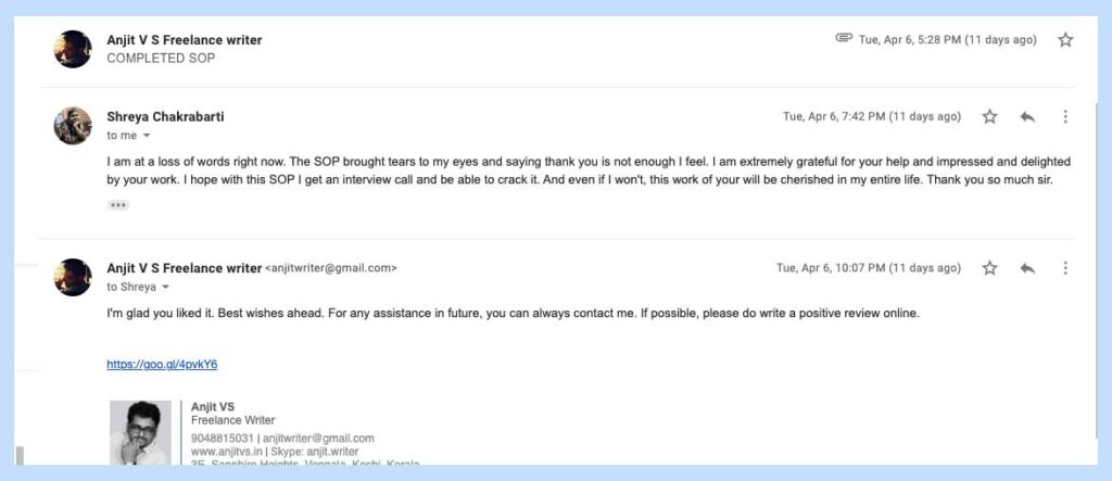 Best Sample SOP for MS in CS with Work Experience | Anjit VS