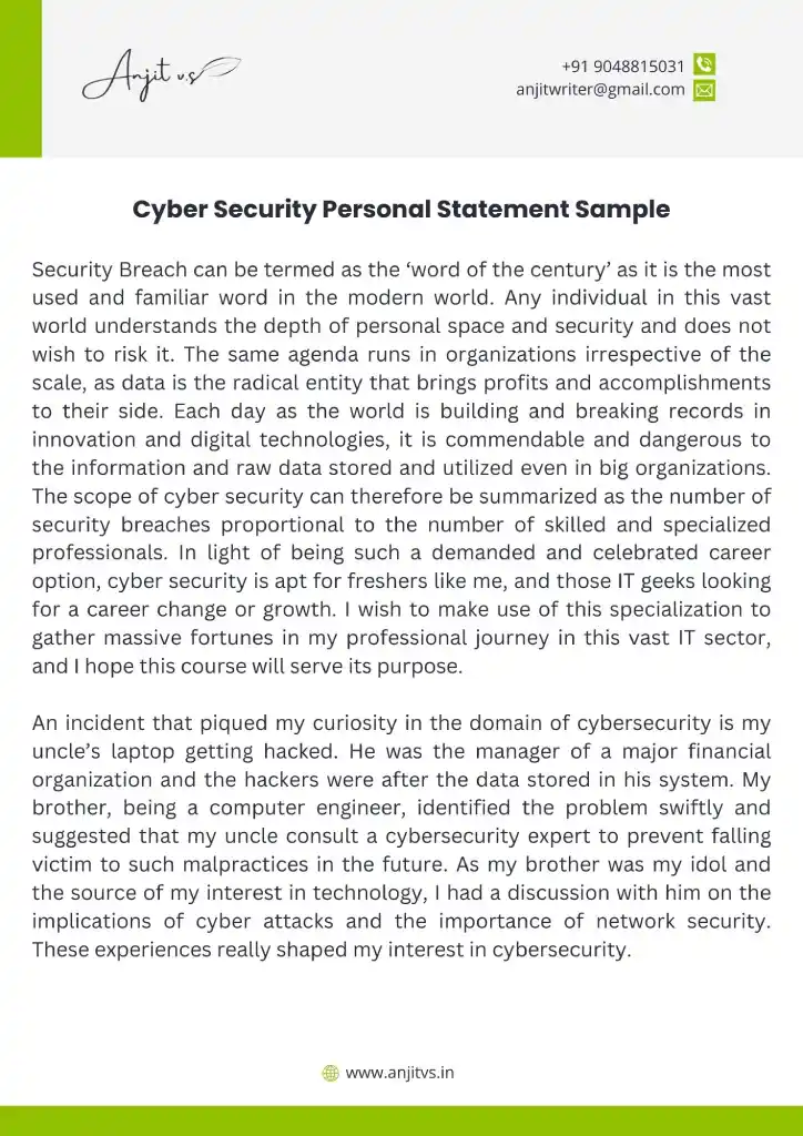Cyber Security Personal Statement Examples 2023